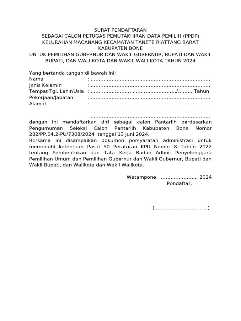 Surat Pendaftaran PPDP | PDF