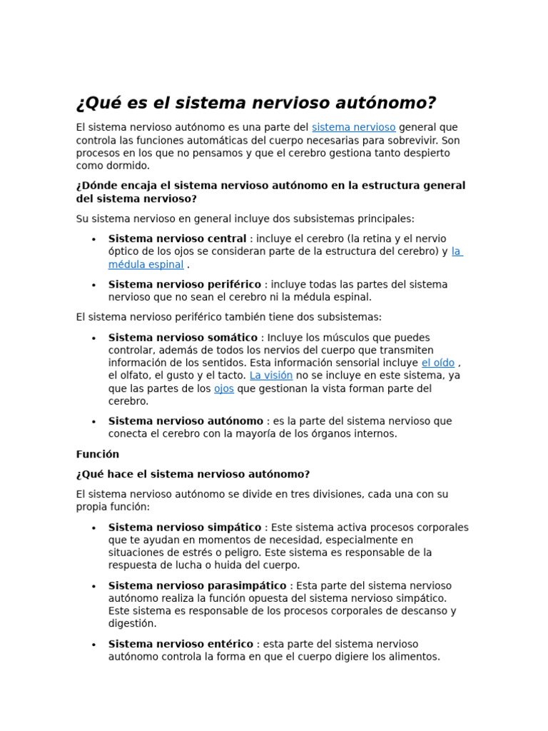 Qué Es El Sistema Nervioso Autónomo | PDF | Neurona | Nervio