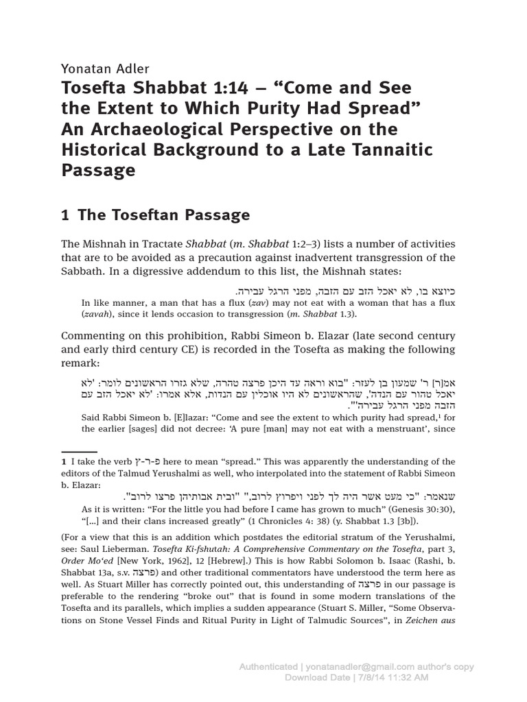 Tosefta Shabbat 1 14 Come and See The Ex | PDF | Judea | Second Temple