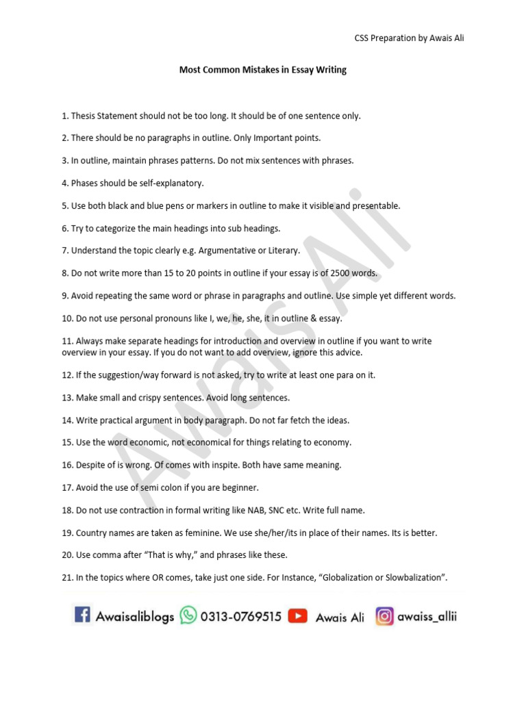 Most Common Mistakes in Essay Writing | PDF | Essays | Word