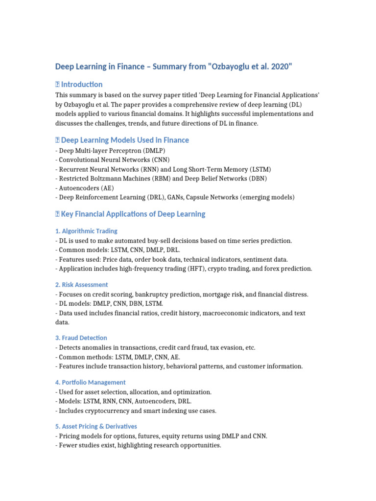 Deep Learning Applications in Finance | PDF | Deep Learning | Machine ...