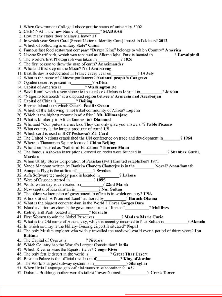 3400 - Very Important General Knowledge Mcqs | PDF