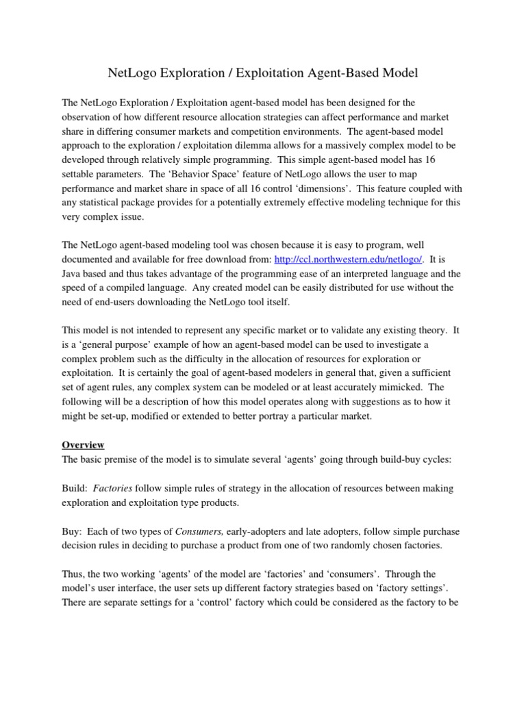 NetLogo Agent-Based Model for Resource Allocation | PDF | Agent Based ...