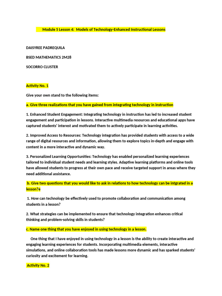 Daisyree Padrequila Module 5 Lesson 4 | PDF | Learning | Cognition