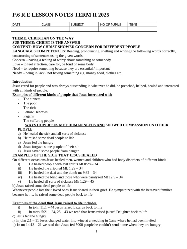 p.6 R.E Lesson Notes Term 2 2025 | PDF | Baptism | Eucharist