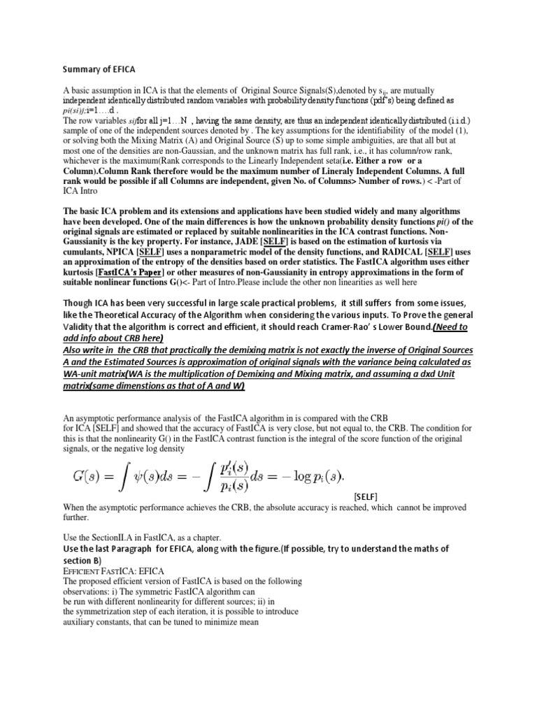 Summary of EFICA | PDF | Matrix (Mathematics) | Probability Density Function