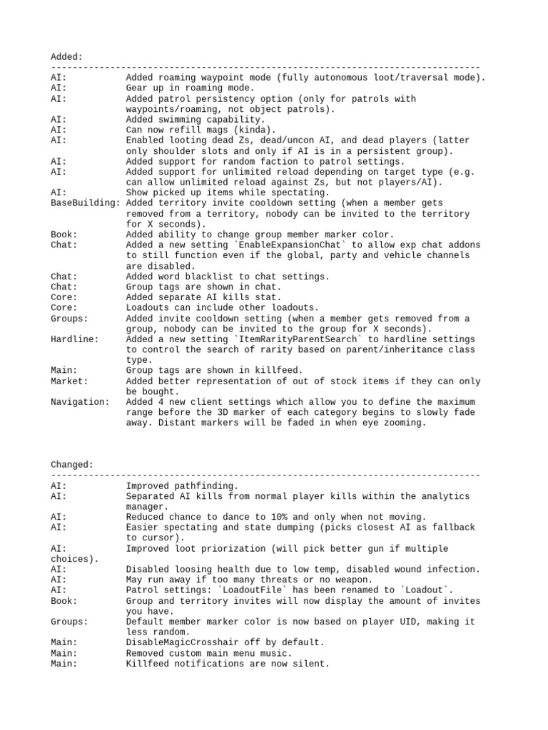 DayZ Expansion 1 - 9 - 0 ChangeLog | PDF