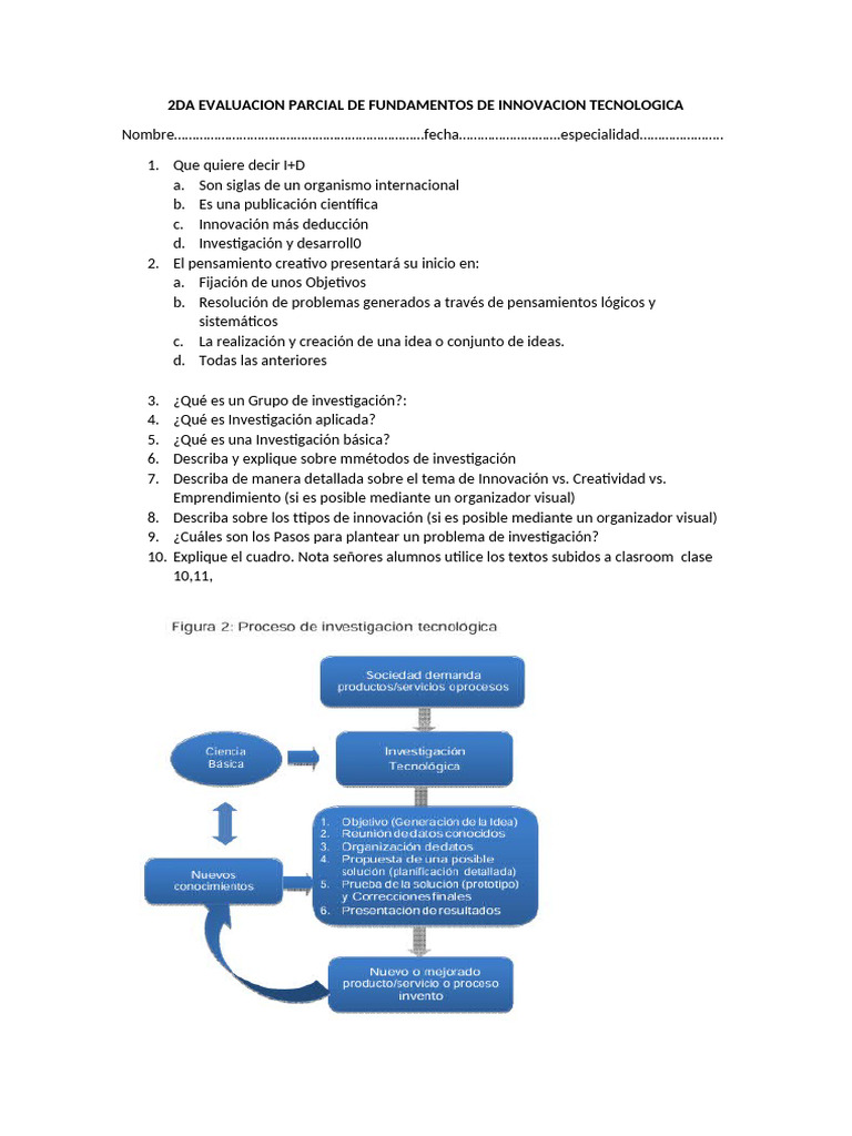 2da Evaluacion Parcial De Fundamentos De Innovacion Tecnologica Pdf