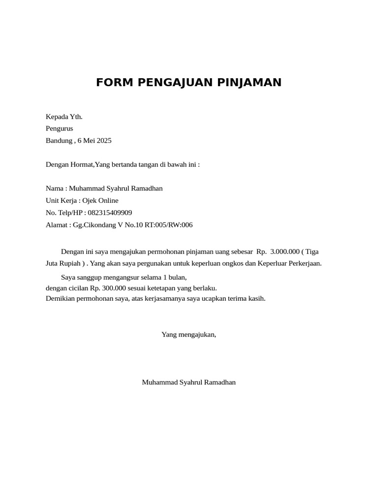 Form - Pinjaman (1) .Doc - 20250506 - 051701 - 0000 | PDF