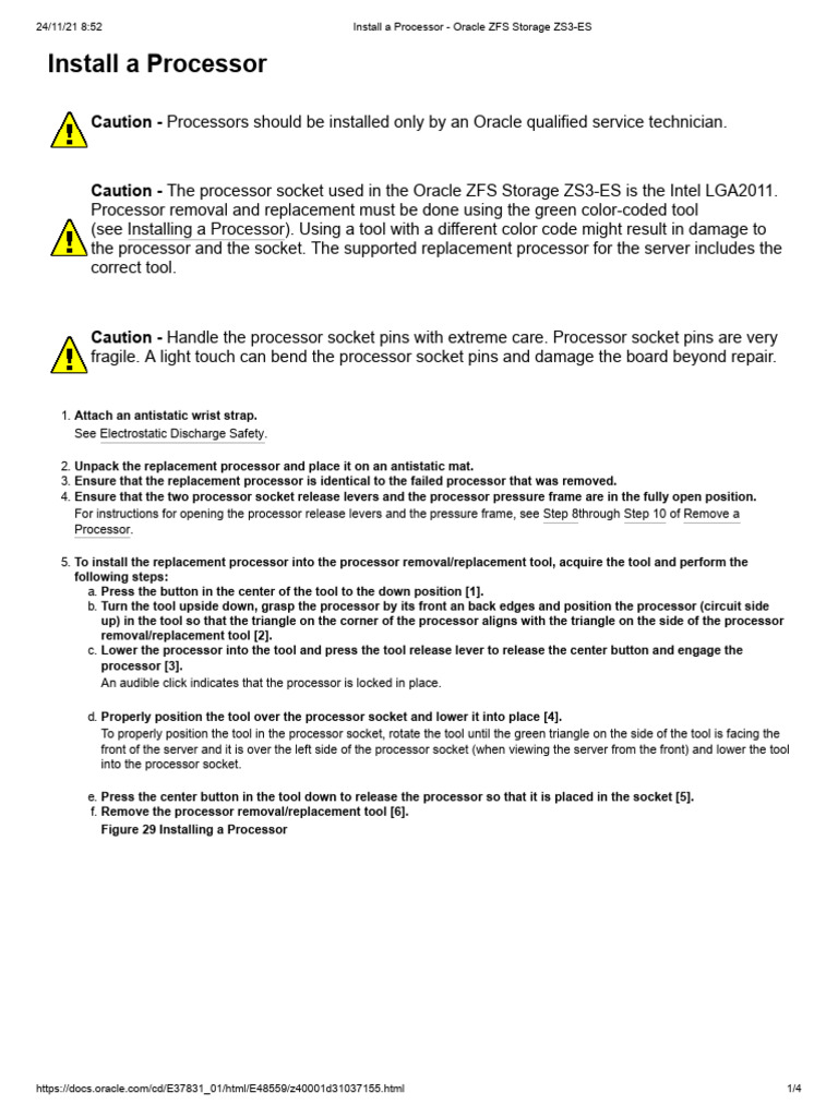 Install A Processor - Oracle ZFS Storage ZS3-ES | PDF | Manufactured Goods