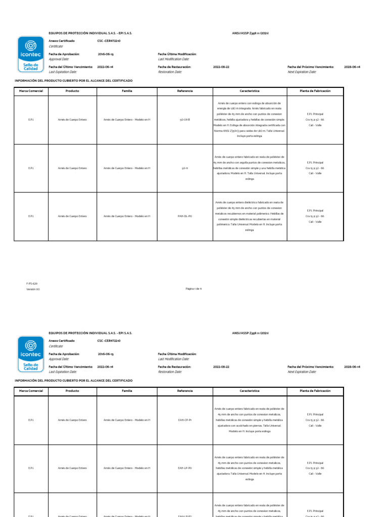 Certificado Ansi z359-11 Arnes | PDF