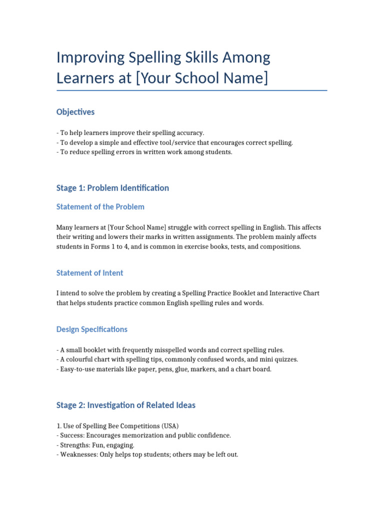 Spelling Project English | PDF | Spelling | Behavior Modification