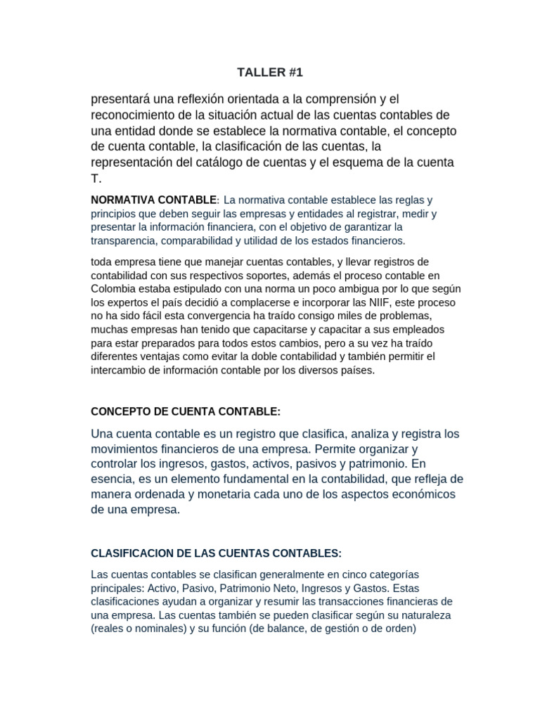Taller #1 Cuentas Contables | PDF | Contabilidad | Business