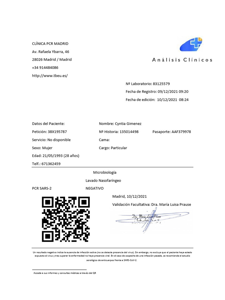 Cintya Gimenez PCR NEGATIVO | PDF