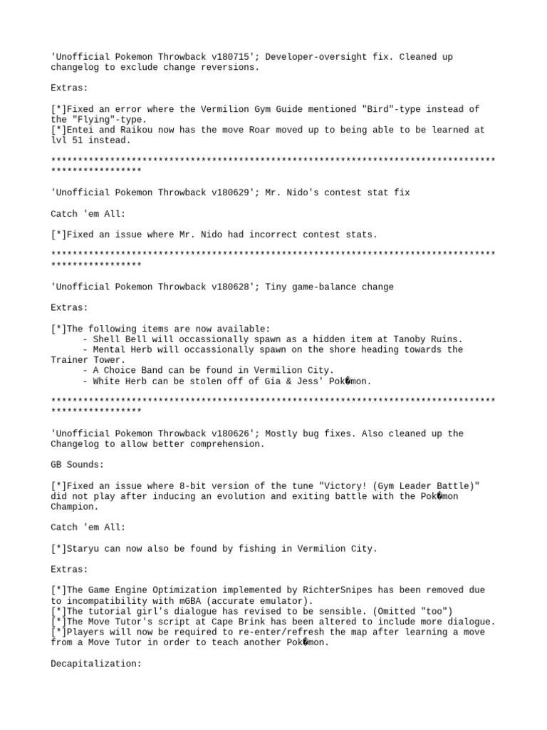Unofficial Throwback Changelog | PDF | Pokémon