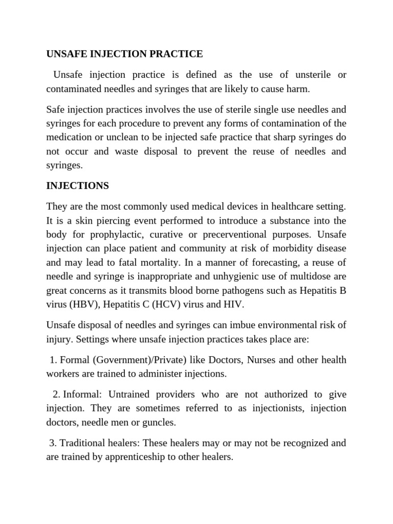 Unsafe Injectio-Wps Office | PDF | Injection (Medicine) | Syringe