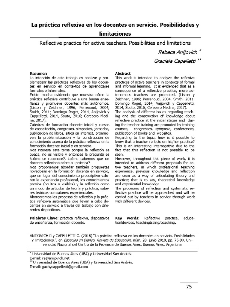 Vista de La Práctica Reflexiva en Los Docentes en Servicio ...