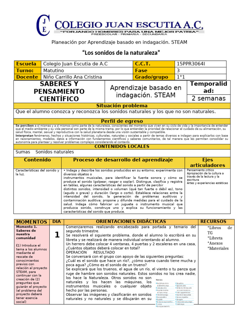 Nov.1 de Saberes y Pen. Cien. | PDF | Sonido | Pensamiento