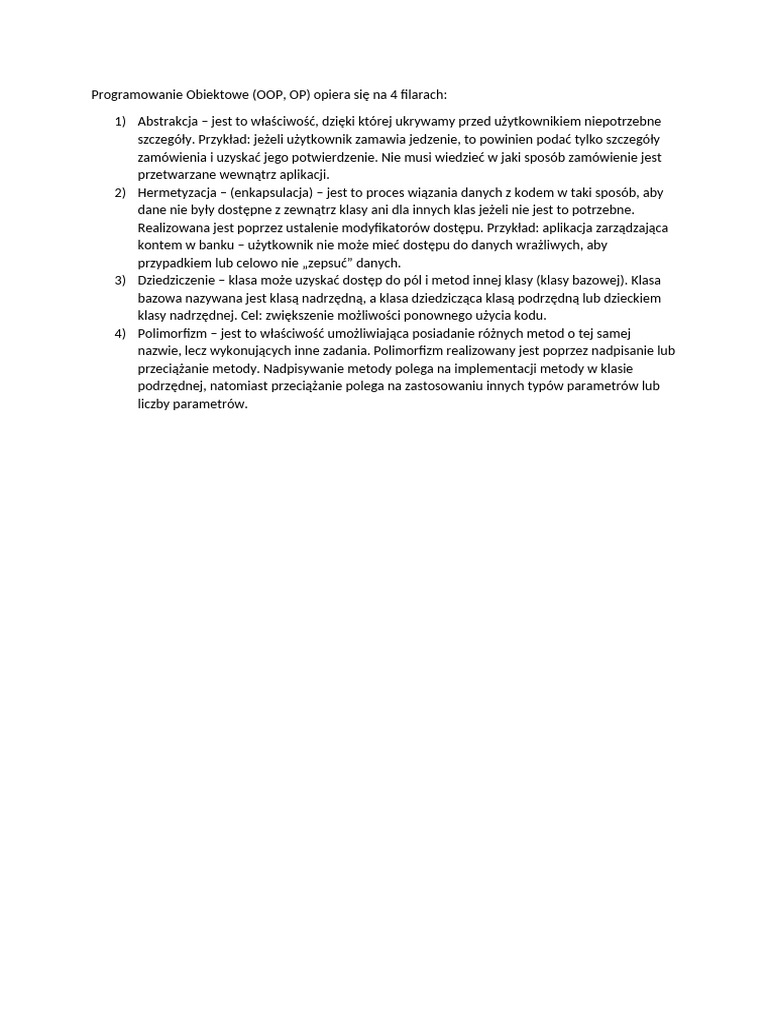 Programowanie Obiektowe 4 Filary | PDF