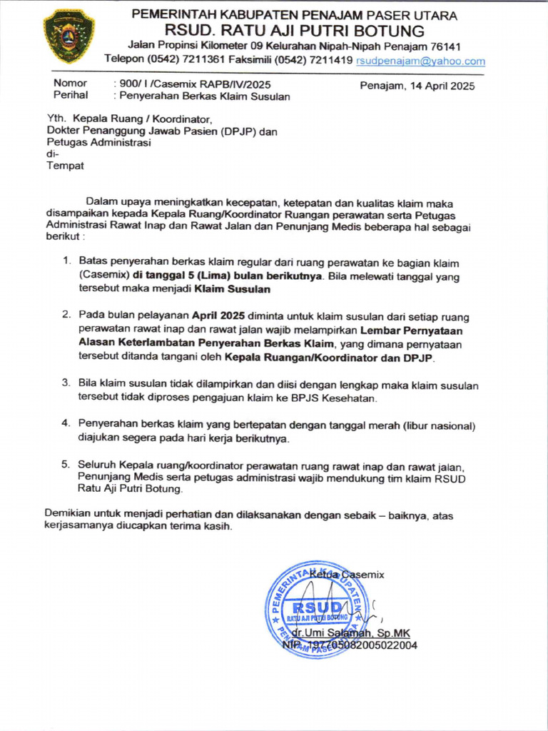 Surat Edaran Dari Tim Casemix | PDF