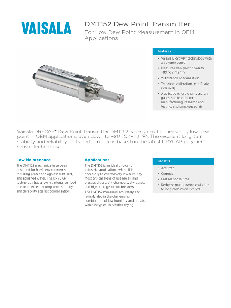 DMT152 Datasheet B210750EN 0 | PDF | Humidity | Calibration