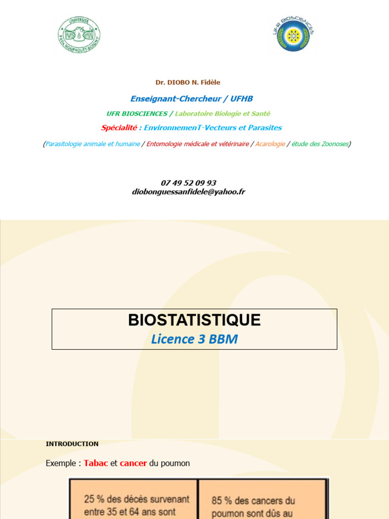 Cours Biostatistique Version 2 l3bbm - 2025 | PDF | Moyenne | Statistiques