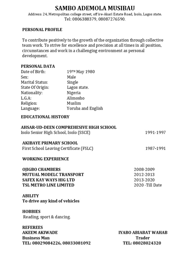 CV Sambo Ademola Musibau | PDF