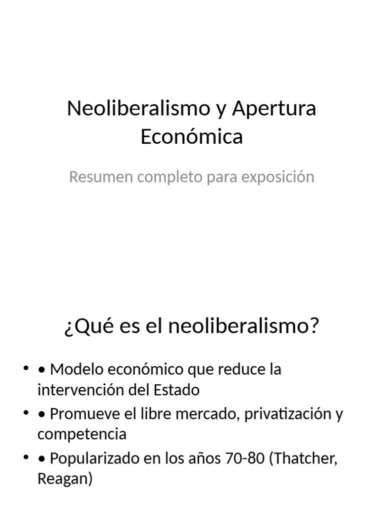 Neoliberalismo Apertura Economica | PDF