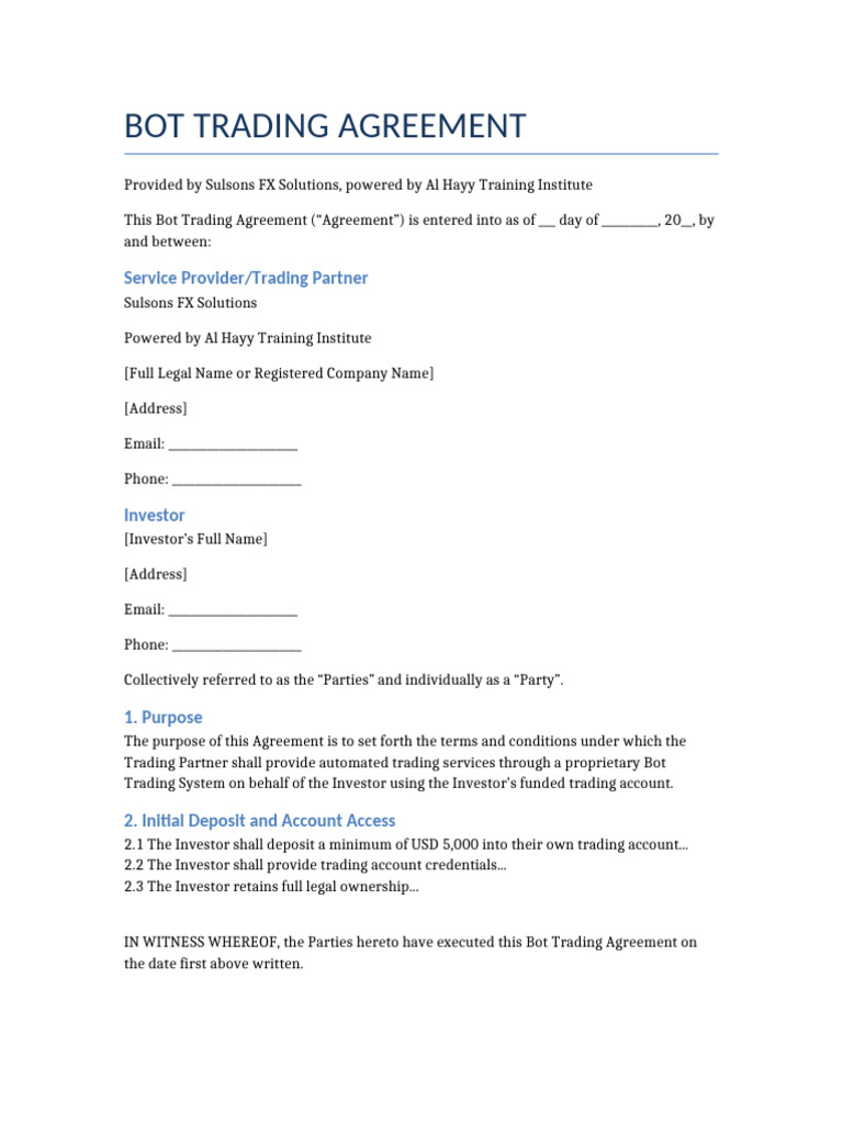 Bot Trading Agreement Sulsons FX | PDF