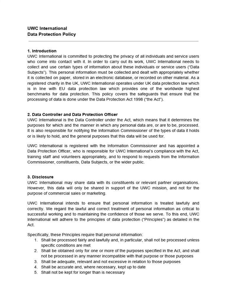 UWC Data Protection Policy | PDF | Consent | Information Privacy