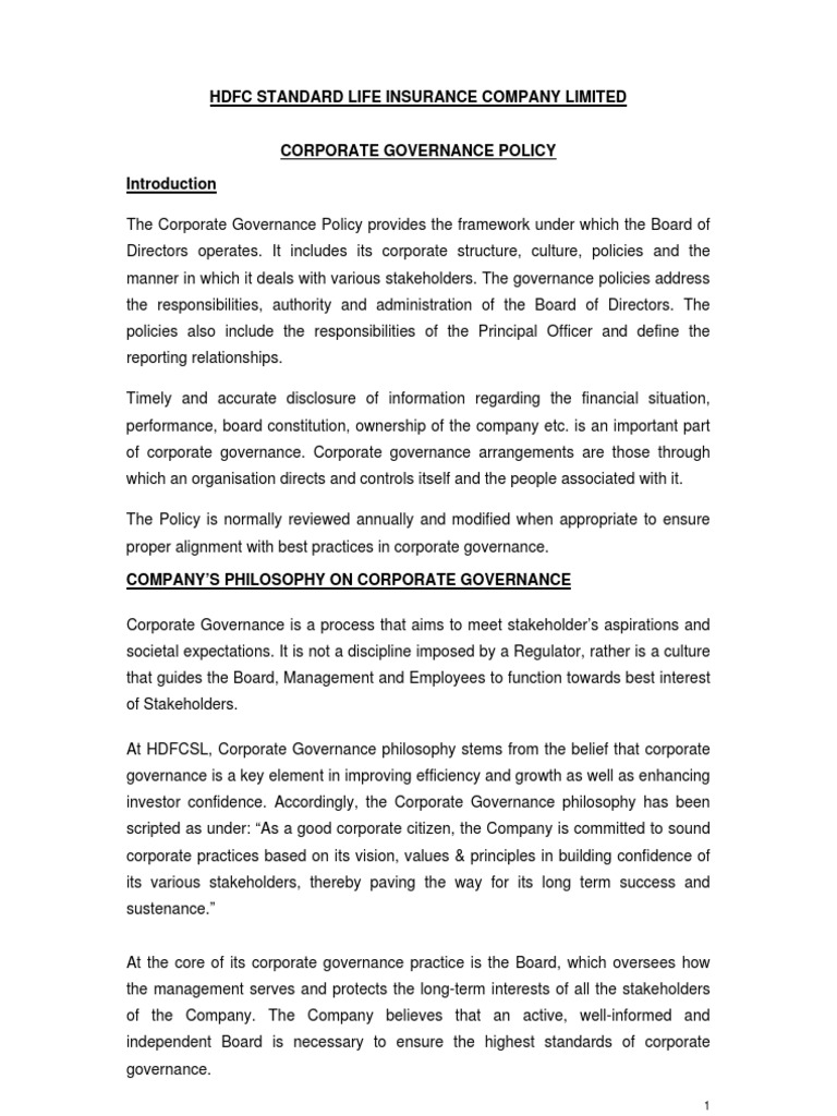 Corporate Governance Policy | PDF | Audit | Audit Committee