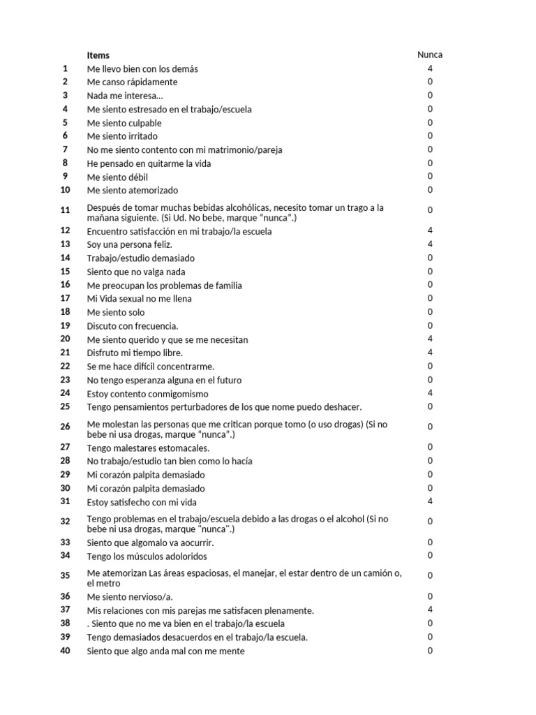 Evaluación de Bienestar Emocional OQ-45 | PDF