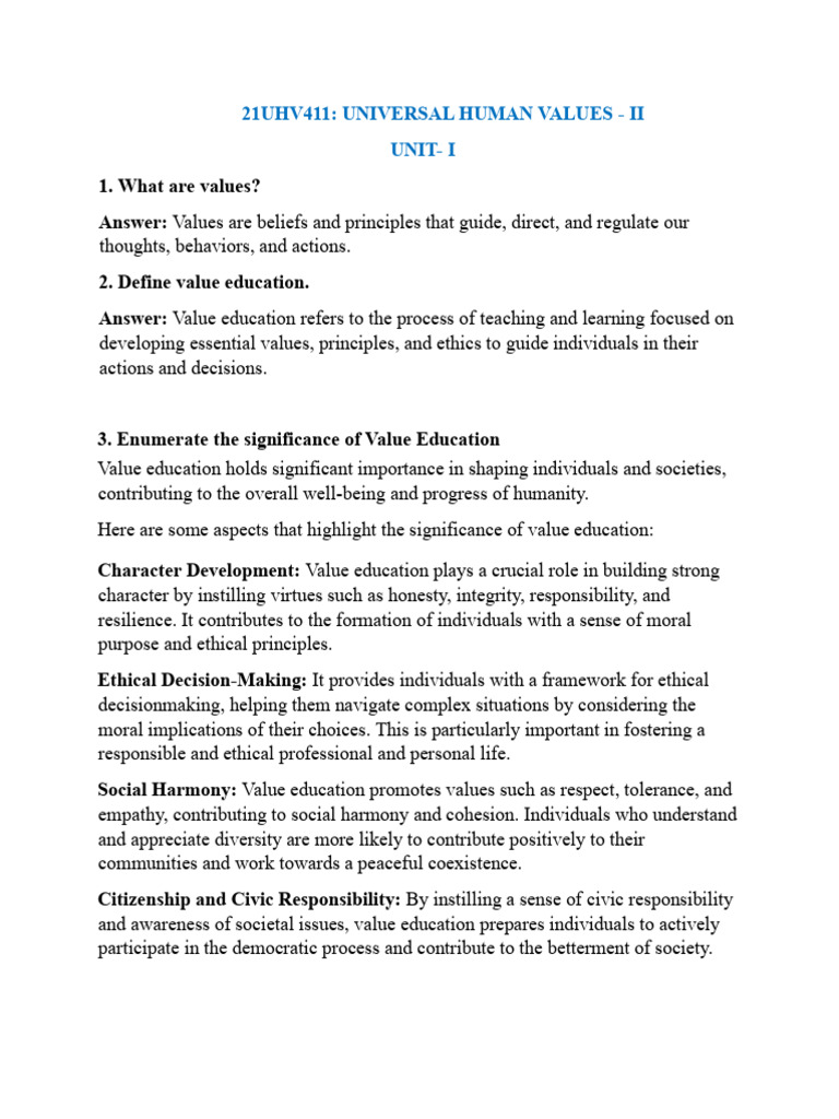 Importance of Value Education Explained | PDF | Emotional Self ...