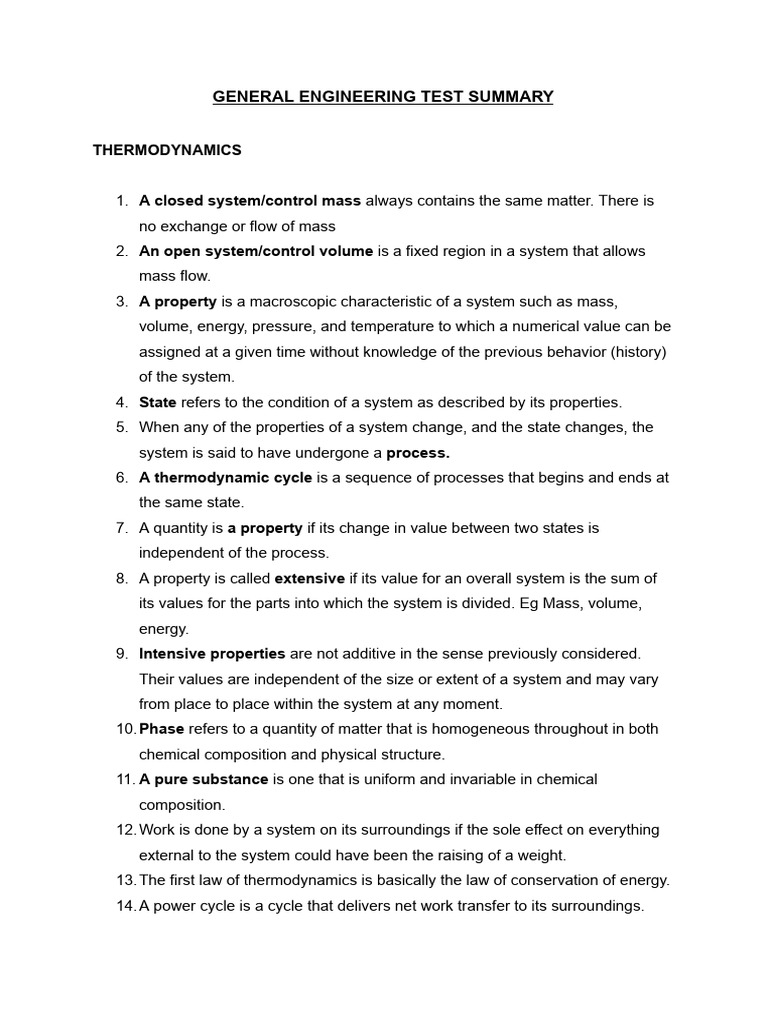 General Engineering Test Summary | PDF | Internal Combustion Engine ...