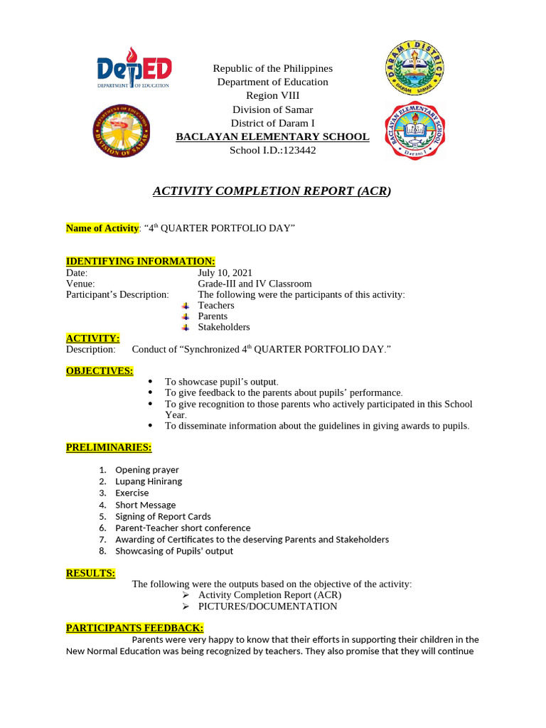 4th Quarter Portfolio Day Acr | PDF | Learning