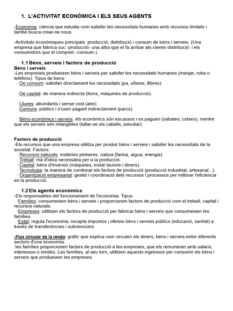 Economia T.1 Agents Econòmics | PDF