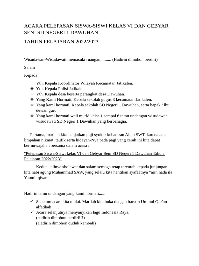 Susunan Acara Pelepasan | PDF