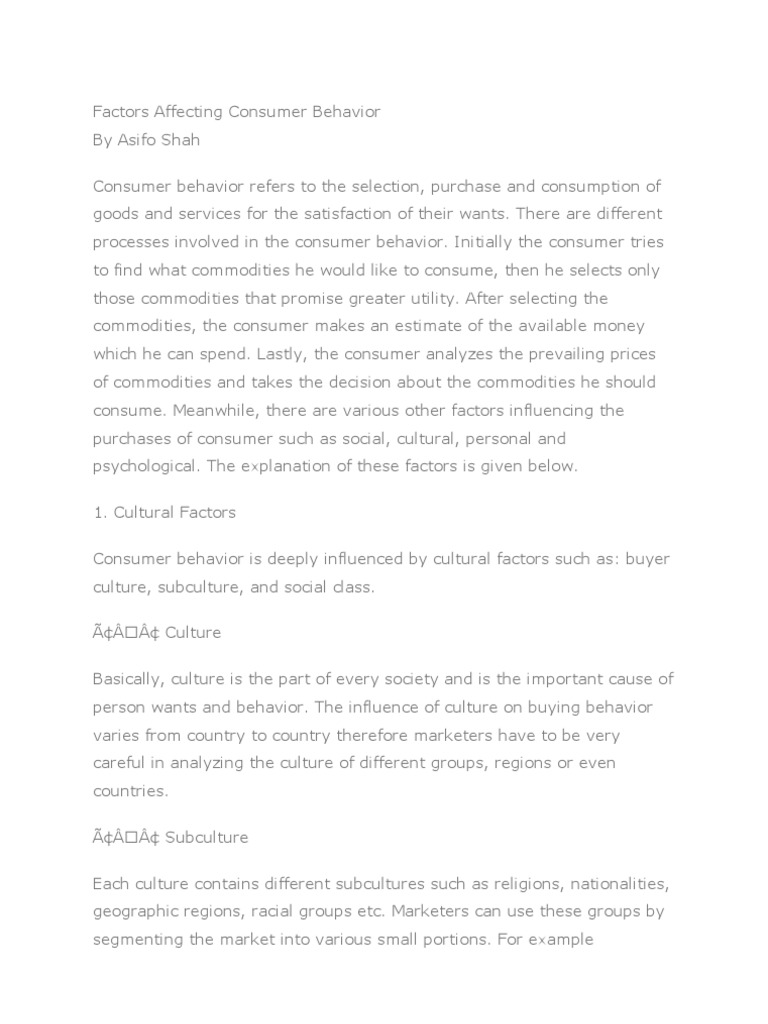 Factors Affecting Consumer Behavior | PDF | Consumer Behaviour | Behavior