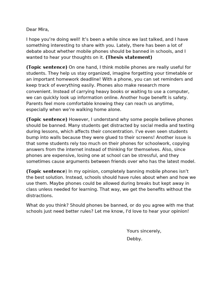 Guided Answer Informal Letter On Mobile Phones in Schools | PDF