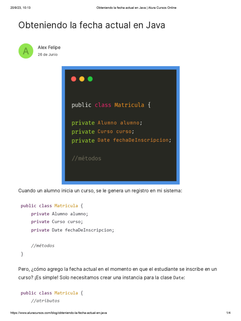 Obteniendo La Fecha Actual en Java - Alura Cursos Online | PDF | Java (lenguaje de programación ...