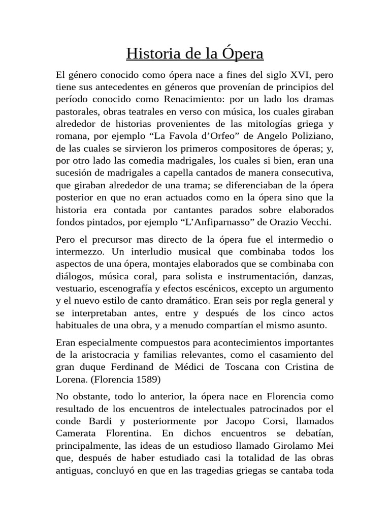 Historia de La Ópera | PDF | Ópera | Música vocal