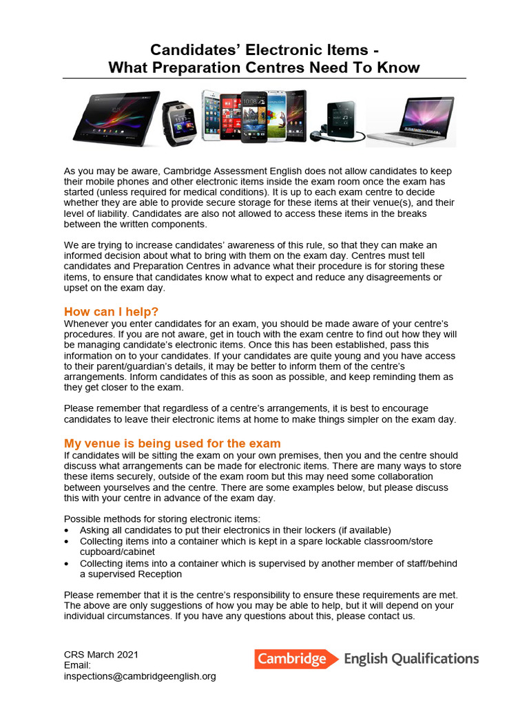 Electronic Items Prep Centre Info Sheet March 2021 | PDF