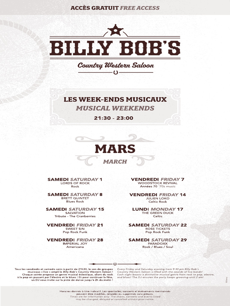 Billy Bobs Programme | PDF