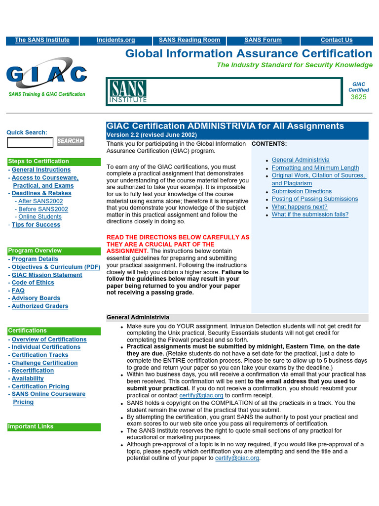 GIAC Certification ADMINSTRIVIA For All Assignments | PDF | Plagiarism ...
