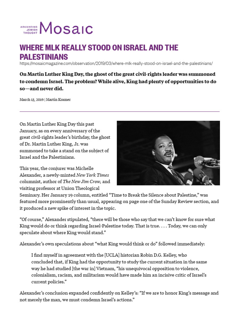 Where MLK Really Stood On Israel and The Palestinians | PDF | Israel ...