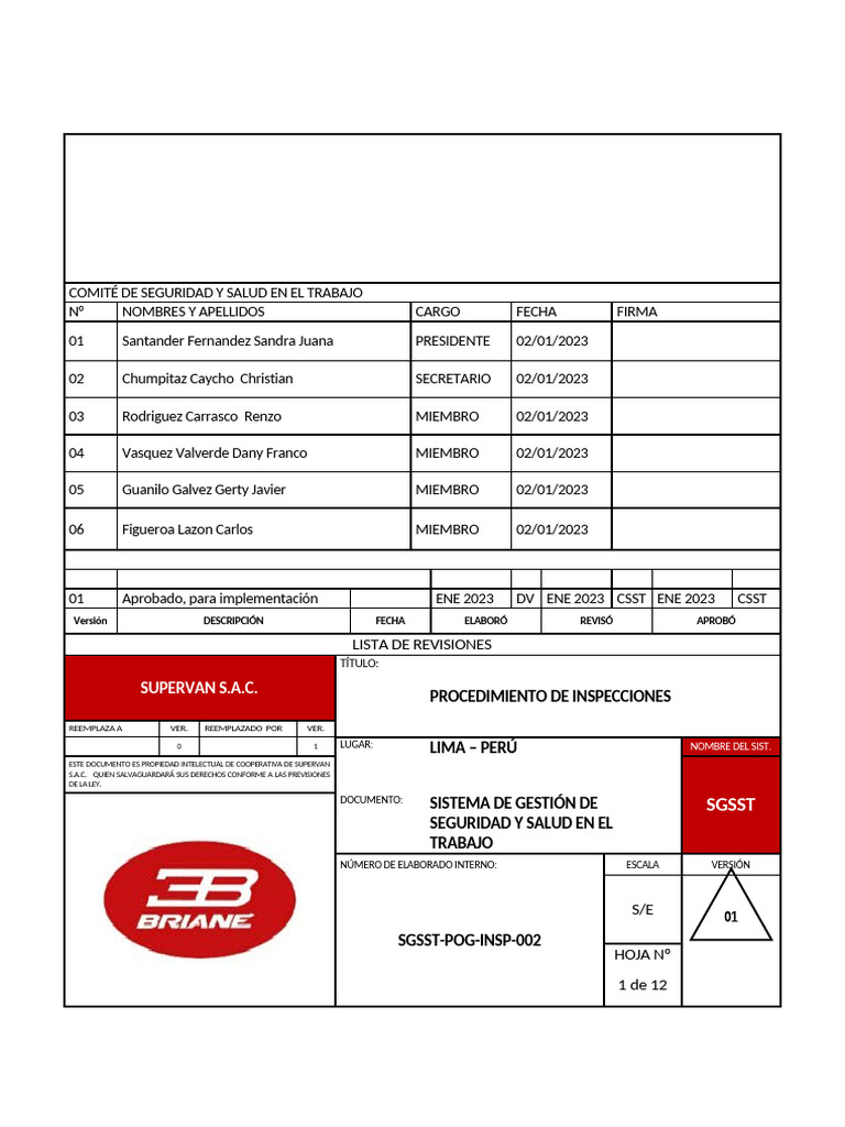 SGSST POG INSP 002 Proced. de Inspecciones | PDF | Riesgo | La seguridad