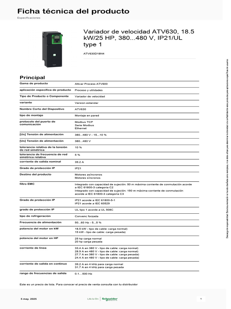 Schneider Electric Altivar-Process-ATV600 ATV630D18N4 | PDF ...