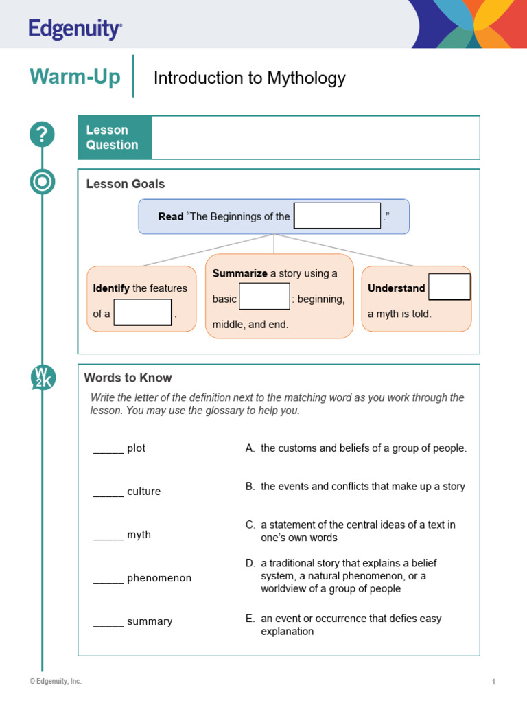 English 1A - Unit 1 Part 1 - Introduction To Mythology GN SE | PDF ...