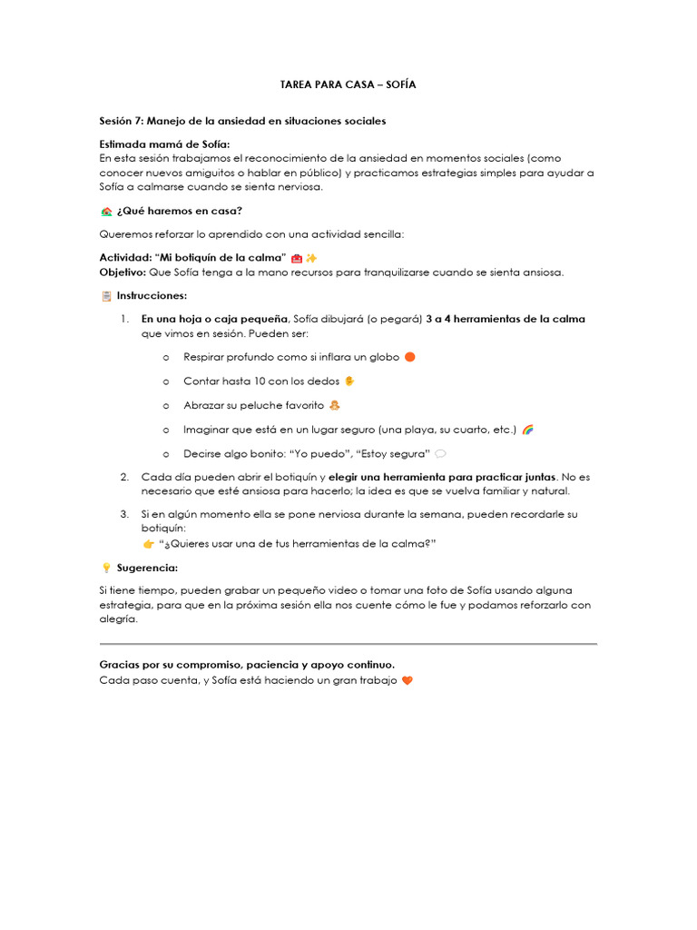 TAREA PARA CASA Mi Botiquín de La Calma - Sofía Pinto - 16 de Mayo de 2025 | PDF