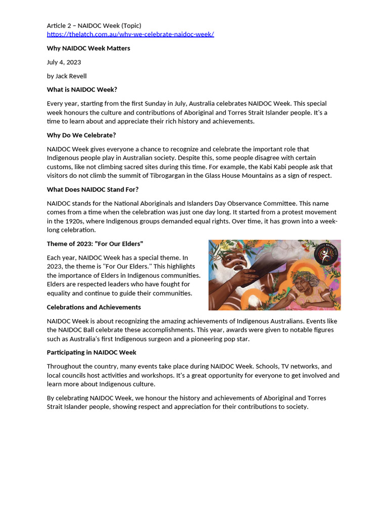 Celebrating NAIDOC Week 2023: Significance & Events | PDF